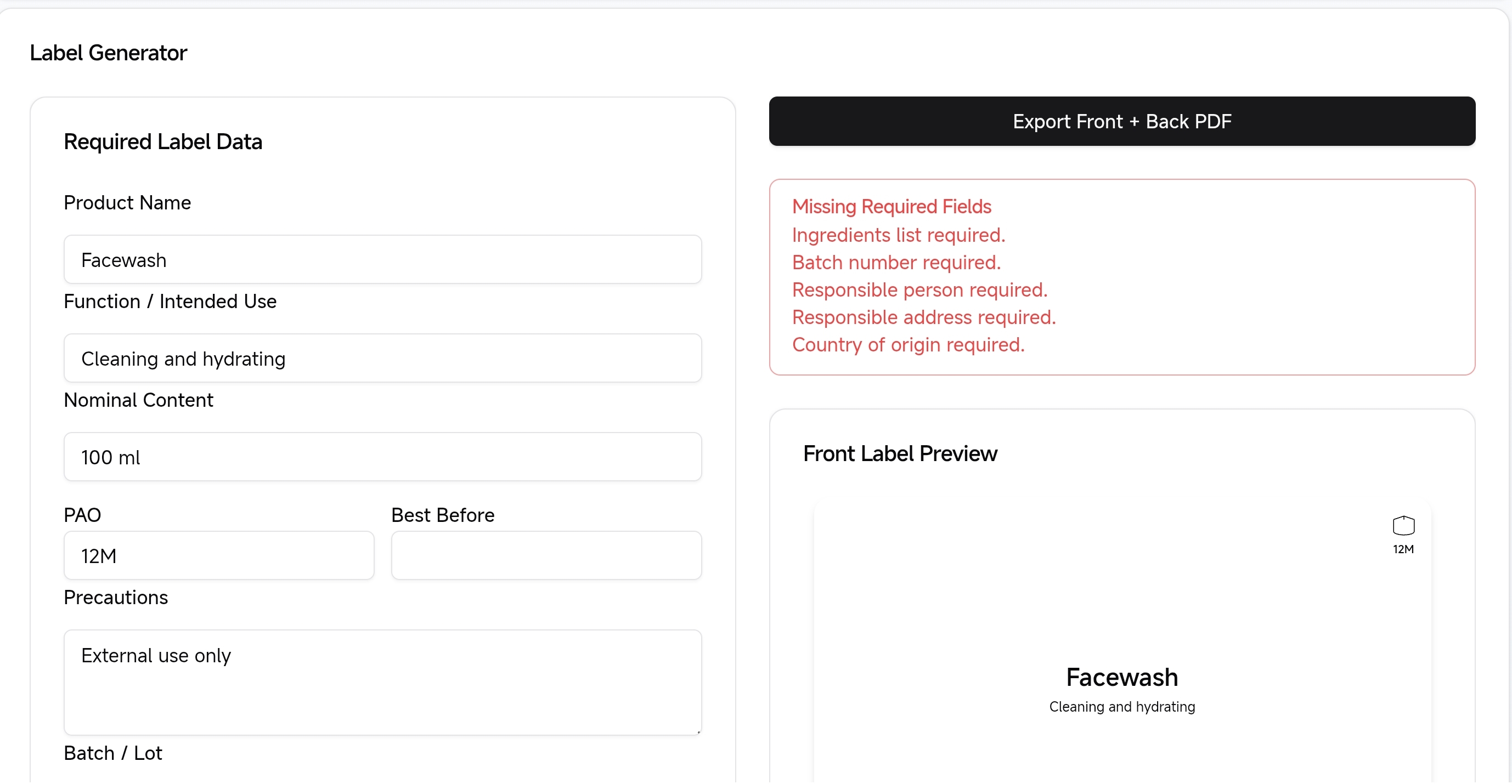 EU Label Generator